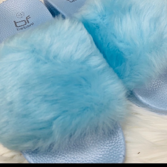 Betani | Shoes | Nwtlight Blue Faux Fur Slides | Poshmark